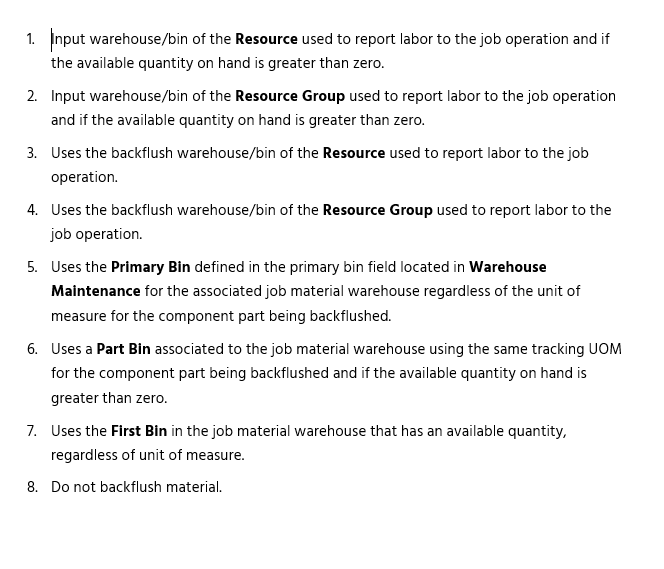 Labor and Material Backflushing - Epicor ERP 10 - Epicor User Help Forum