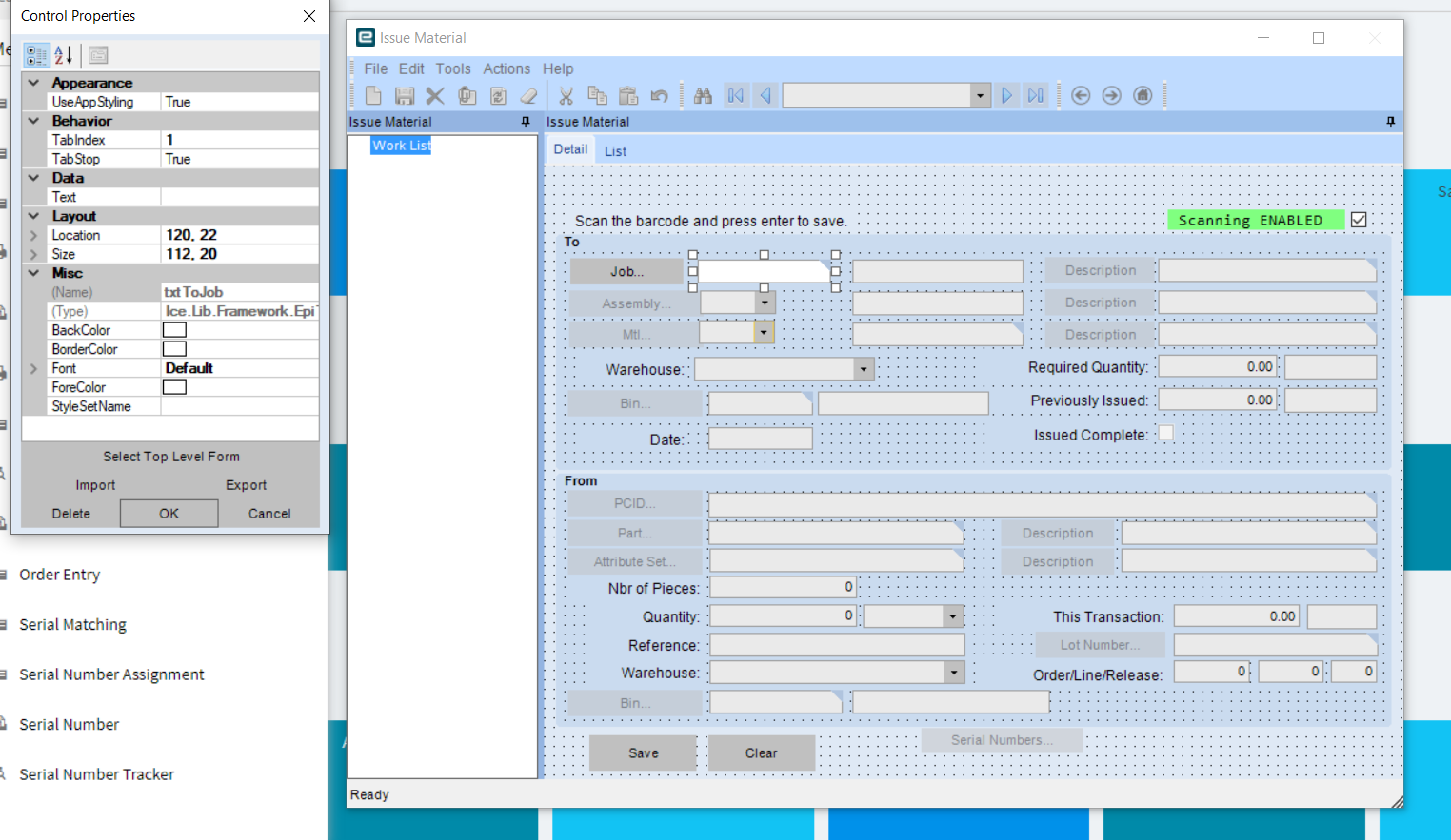 How to define tab action on Issue Material Screen using barcode scanner - Kinetic ERP - Epicor ...