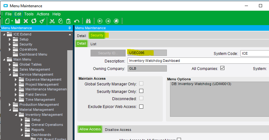 Menu Security Adding A Security Group To A Top Menu Adds It Automatically A Sub Menu Epicor