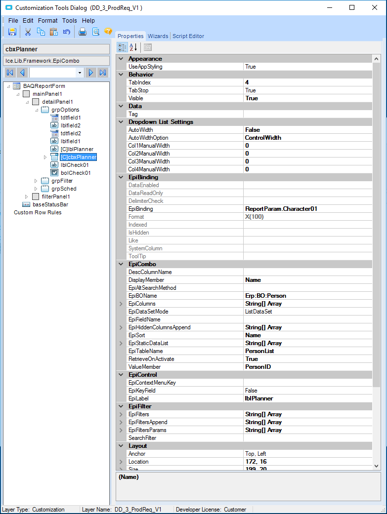 BAQ Report Designer , How can I get a Combo box in Option Field ...