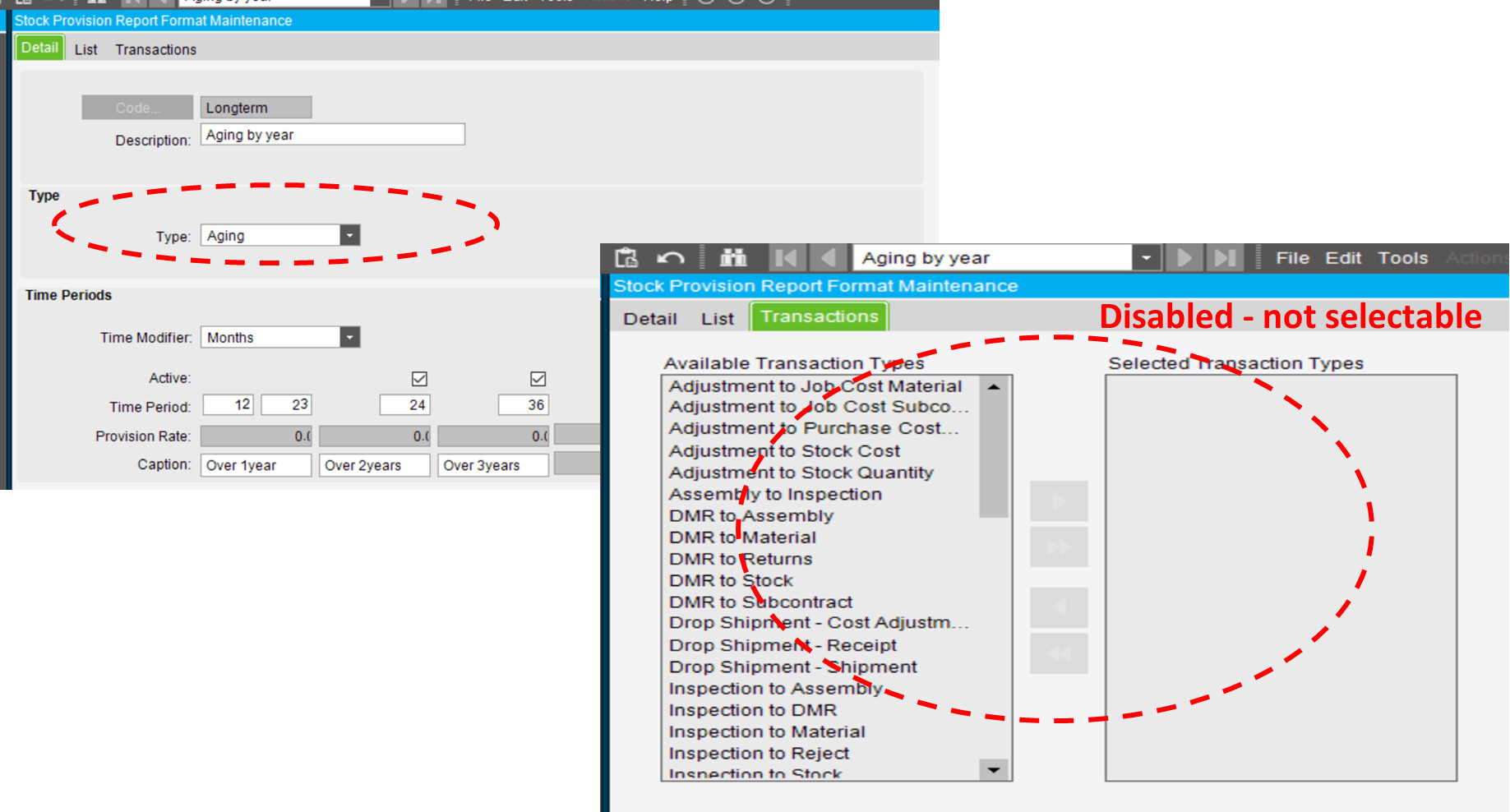 Select transaction type in Stock Provision Report Format Maintenance ...