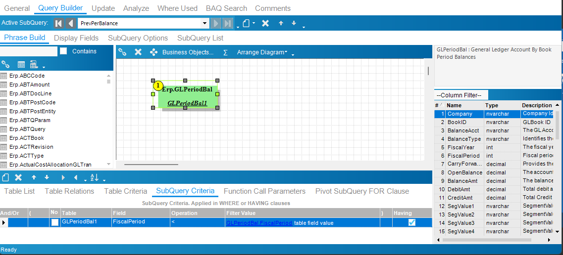 Trial Balance BAQ trouble with subquery criteria - Kinetic ERP - Epicor ...
