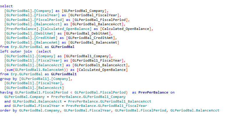 Trial Balance BAQ trouble with subquery criteria - Kinetic ERP - Epicor ...