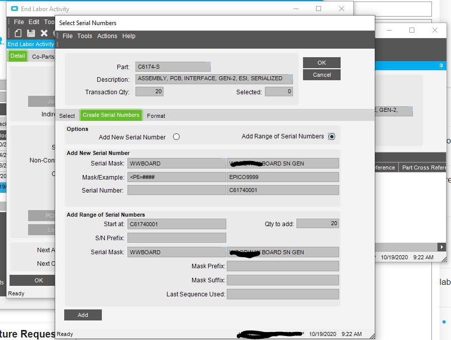 Adding a Range of Serial Numbers on MES End Labor Activity - Epicor ERP ...