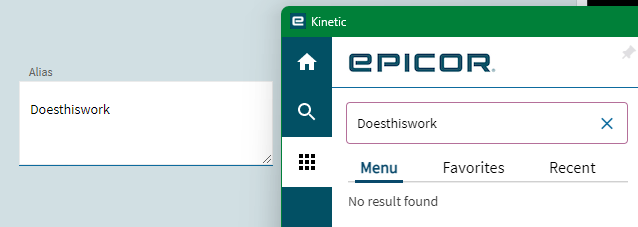 Menu Alias - Kinetic ERP - Epicor User Help Forum