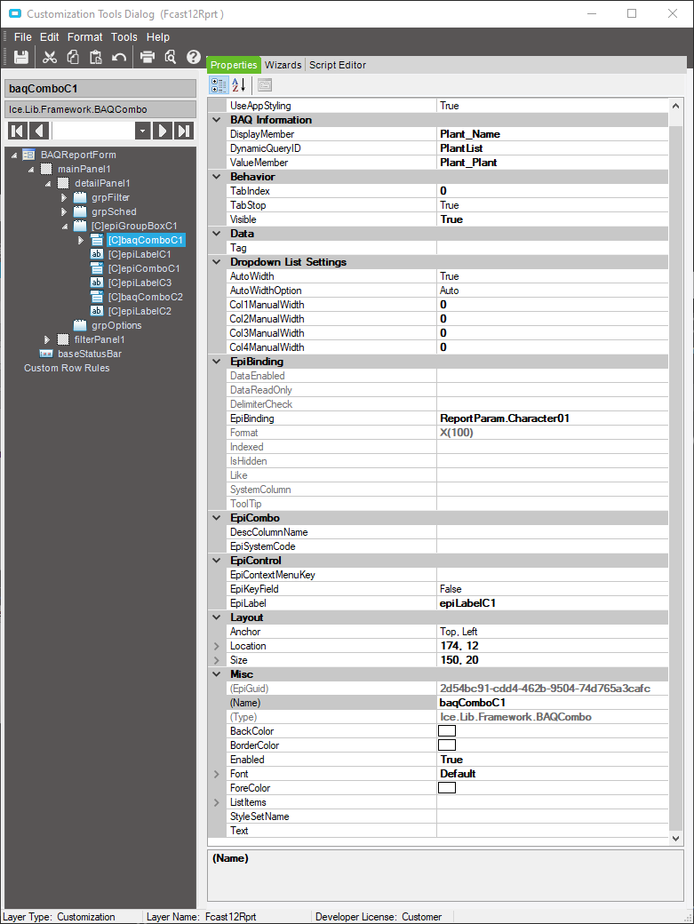 BAQ Report Designer , How can I get a Combo box in Option Field ...