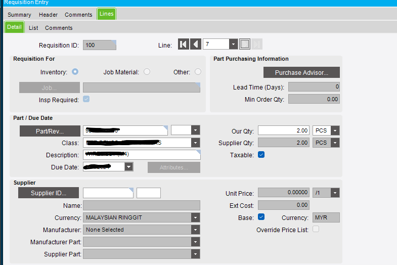 Request Entry Line not greyed out - Epicor ERP 10 - Epicor User Help Forum