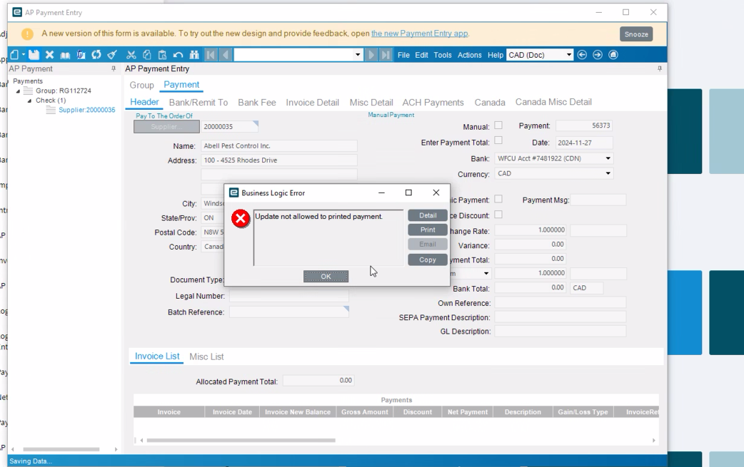 2024.2 AP Payment issue, cannot add payments if payment method uses ...