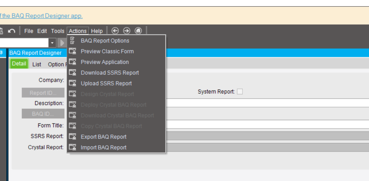 Customization field of BAQ Report in Menu maintenance - Kinetic ERP - Epicor User Help Forum