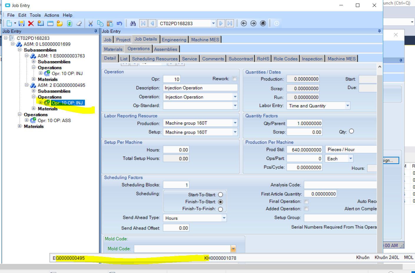 How to default value in all JobOper with OpCode = "INJ" when executing ...