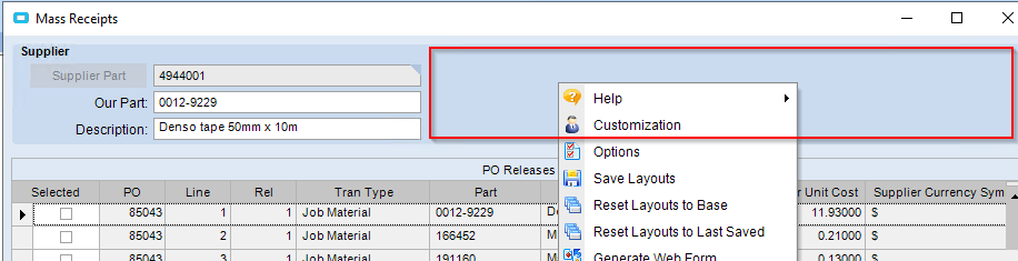 Mass Receipt - Customisation - Epicor ERP 10 - Epicor User Help Forum